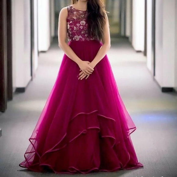 Dresses | The Long Frock Comes With Design On The Upper Part And Frills ...